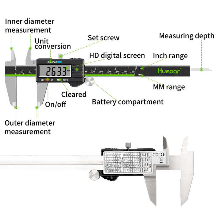 Huepar DC15 Digital Vernier Caliper - Precision & Customization