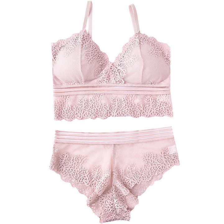 French Style Triangle Cup Bra Suit Women's Lace Sexy Gathering ...