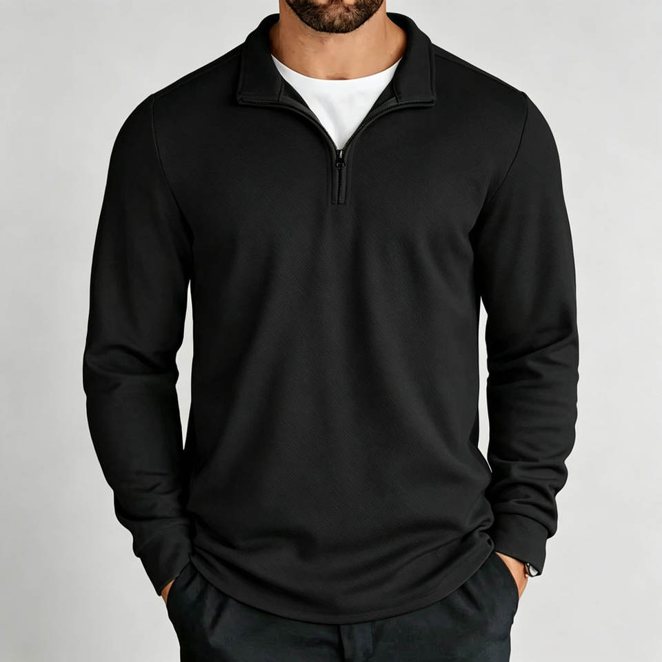High Quality Cozy Men Quarter Zip Pullover Sweatshirt Long Sleeve Stand ...