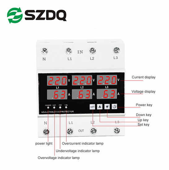 Auto Reset Din-rail Mount Digital Display Adjustable Three Phase ...