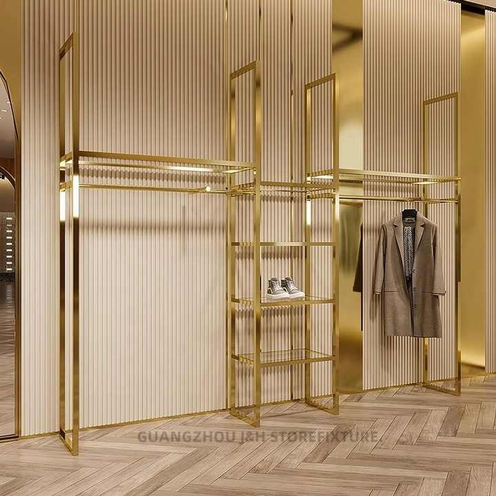 Gold Display Stands - Elegant Clothing Racks for Boutiques