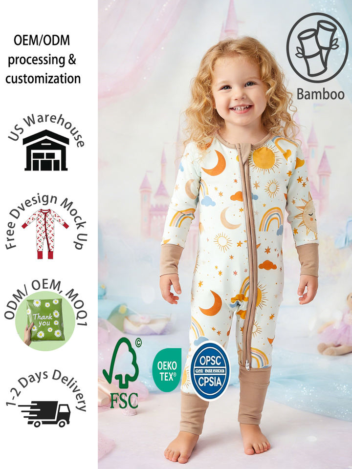 Baby Jumpsuit Bamboo Fiber Unisex Long Sleeve Celestial Rainbow Digital ...