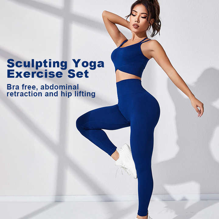 Ladies Sports Seamless Athletic High Waist Butt Lift Leggings Set Women Fitness Workout Clothing ...