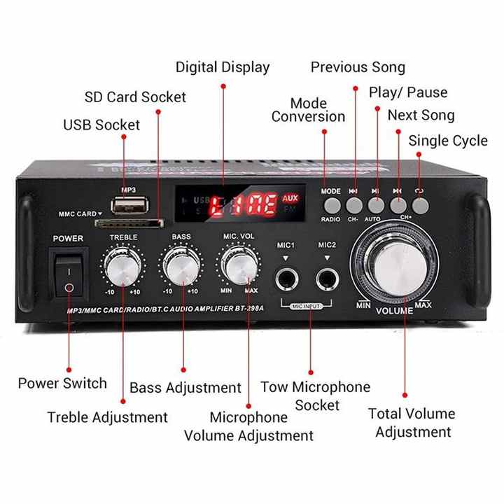 Factory 300W Bluetooth Stereo Audio Amplifier - Professional 2 Channel OEM