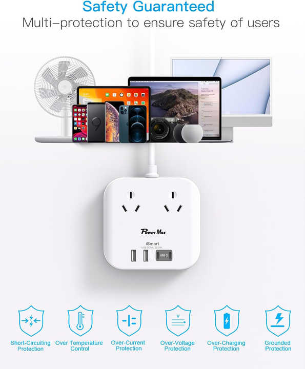 AU Standard 2 AC Outlet Power Board with 2 USB-A+2USB-C and 4 Type Plug ...