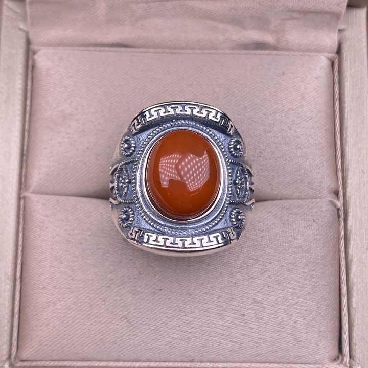 100% Natural South Red Agate Stone Gemstone Retro Ring for Women Adjustable S925 Sterling Silver ...