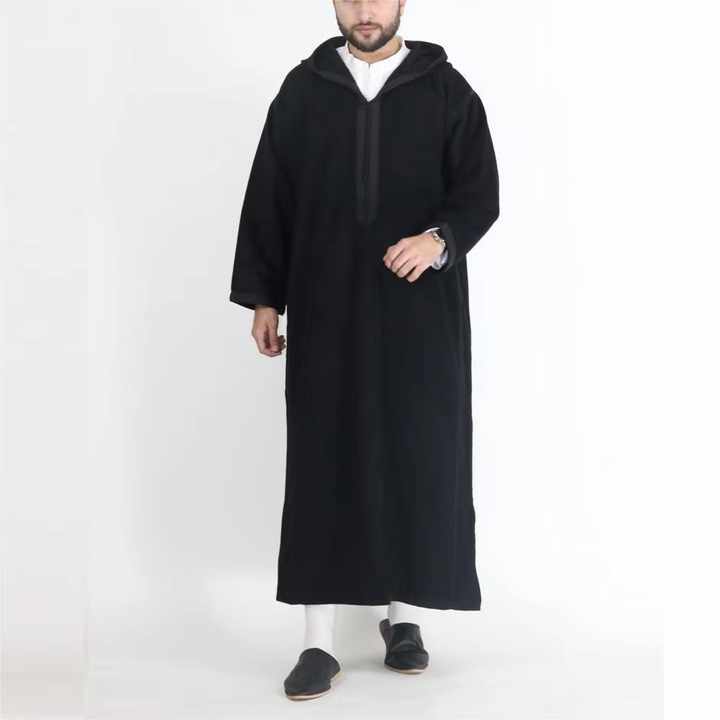 Men's Hooded Shirt Muslim Robe Long Sleeves Galabia