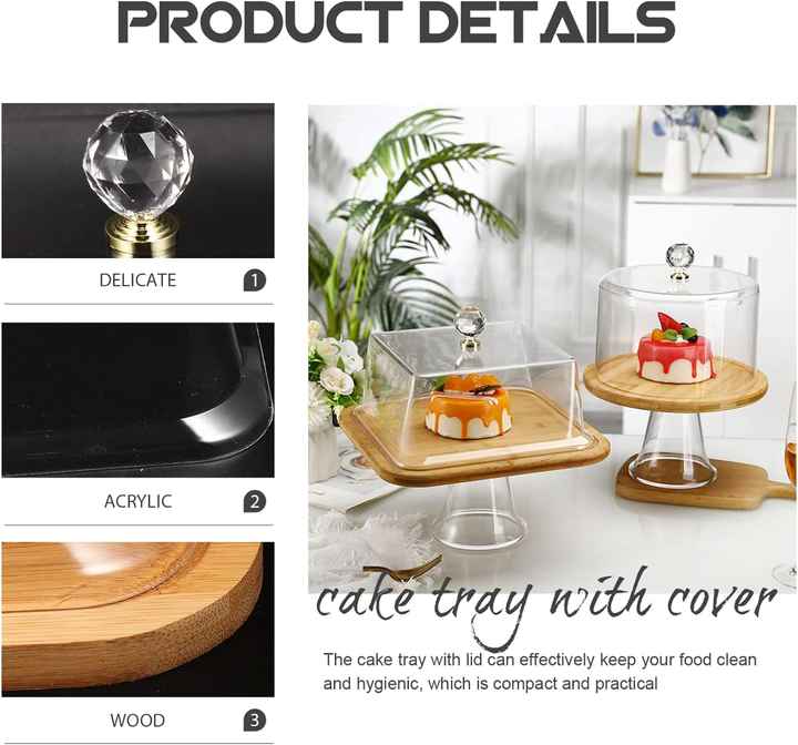 Acrylic Square Cake Display Stand with Dome Cover Bread Serving Platter ...