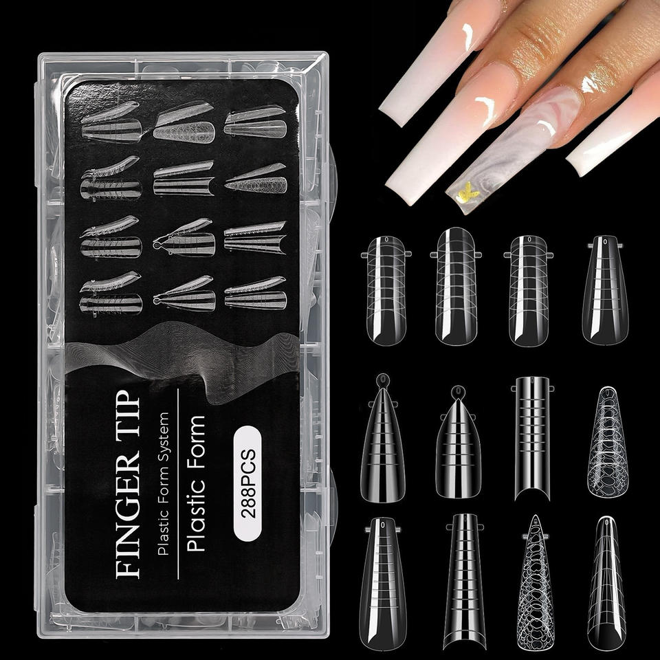 288pcs Transparent Mixed Installation Extended Crystal Nail Form Tips ...