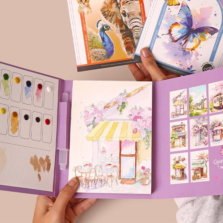 Foldable Watercolor Coloring Book for Adults Kids Beginners Includes ...