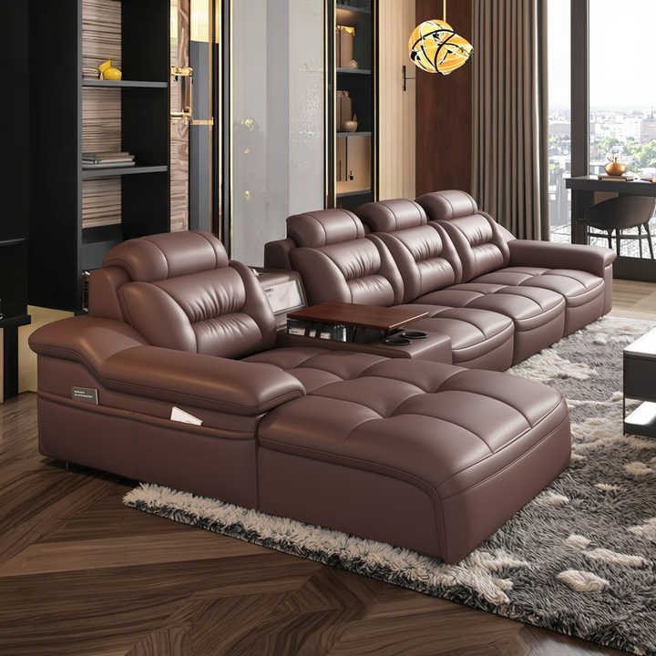 Manbas Italian Genuine Leather Sectional Sofa Set for Living Room