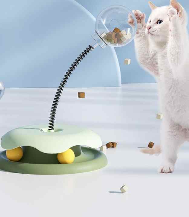 New Cat Turntable Toy with Spring Leaky Ball Cat Play Plate Toy Cat ...
