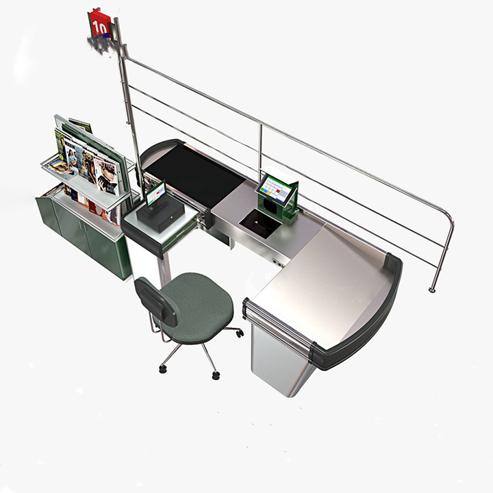 Commercial Retail Supermarket Checkout Counter with Conveyor Belt