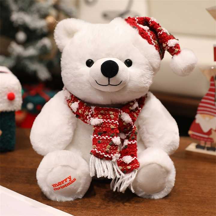 White Christmas Bear Plush Toys Fluffy Teddy Bear Custom Stuffed ...