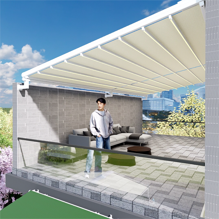 Roof Motorized Pergola Awning Sun Shade Powder Coated Wall-mounted ...