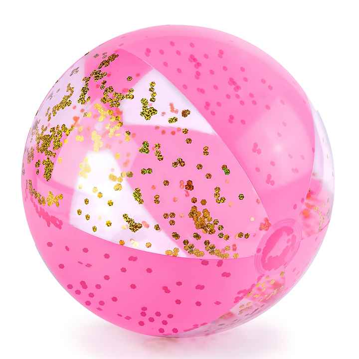 Inflatable Plastic 16 Inch Pink Transparent Glitter Confetti Beach Ball ...