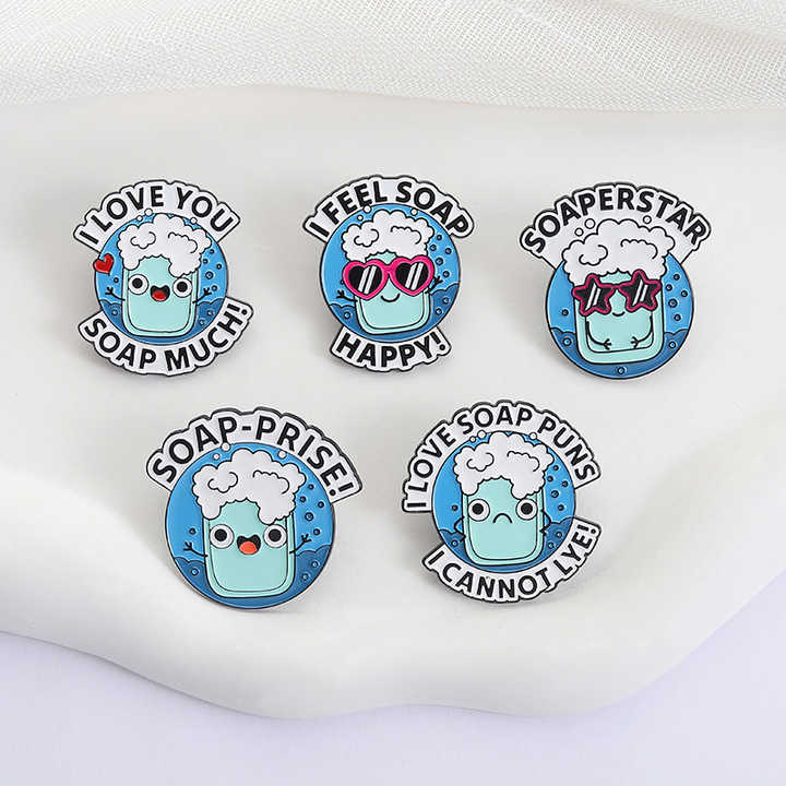 Soap Pun Phrase SOAP-PRISE Enamel Pins I Love You Soap Much I Feel Soap ...