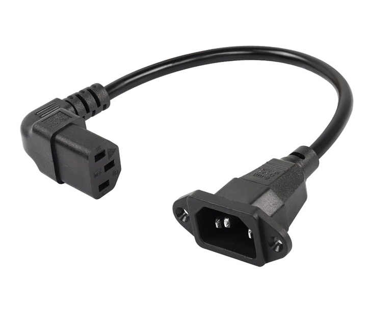 Upward Angle C13 to C14 Panel Mount Power Cord - 90° IEC