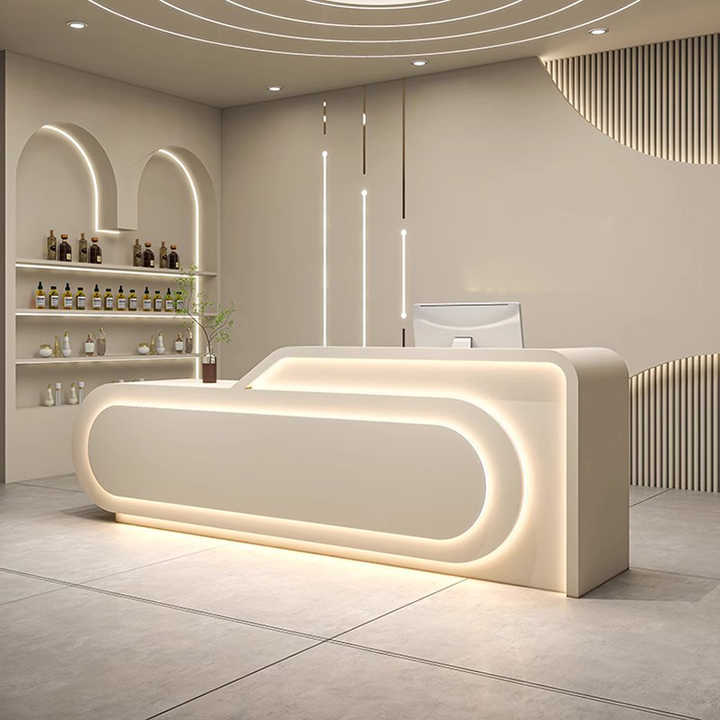 Futuristic Reception Desk Spa Modern White Fluted Curved Modern Style ...