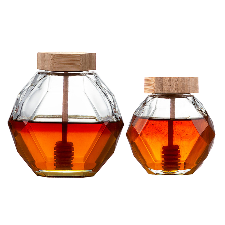 SINCERE High Quality Grade Honey Dispenser Glass Jar Wooden Lid for ...