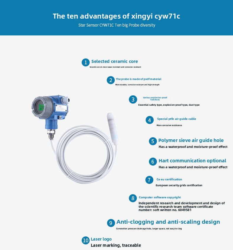 CYW71C Anti-Corrosion Submersible Level Sensor HART Ceramic Core OEM 0. ...