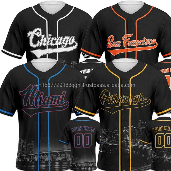 Black Baseball Uniform Custom City Night Scene Personality Men's Home ...