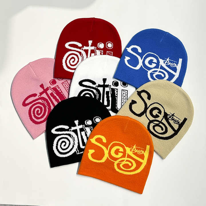 Custom Logo Reversible Letter Jacquard Knitted Hat Winter Outdoor ...