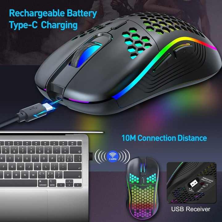 TMICE Wireless Gaming Mouse - 6D 7200DPI Optical Sensor
