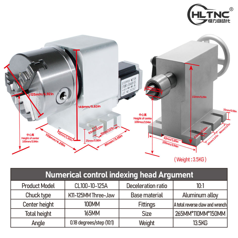 3 Jaws Chuck 1:10 CNC 4 Axis Rotary K11-125 Chuck Rotary Axis 4th Axis ...