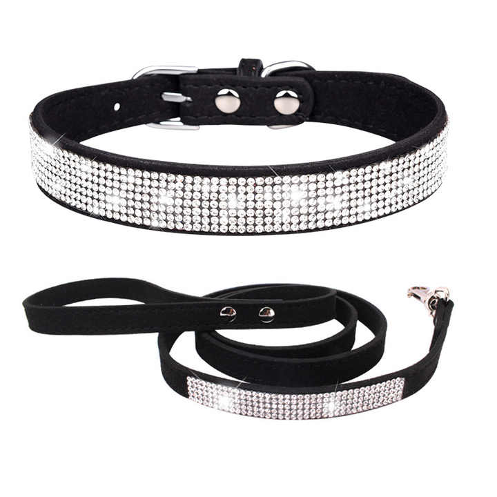 Luxe Rhinestone Trimmed Dog Collars Colorful Leather Bands Sparkling ...