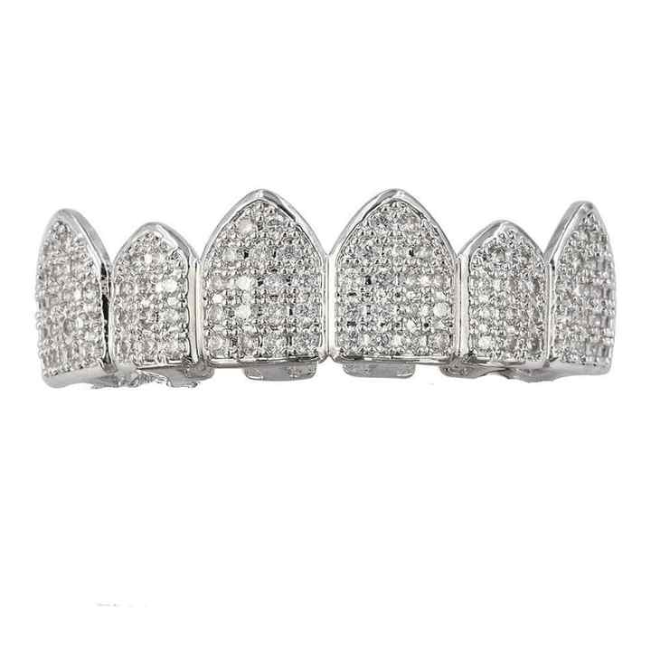 Real Gold Plated Bling Zircon Hip Hop Vampire Teeth Grillz - Oem