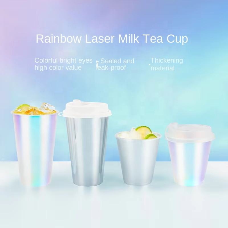 Custom LOGO Print rainbow Laser Plastic Cup Disposable Ice Drink Coffee ...