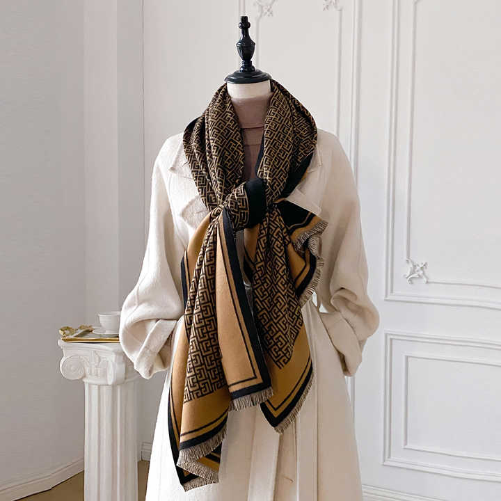 Women's Classic Greek Key Pattern Jacquard Scarf Vintage Meander Wrap ...