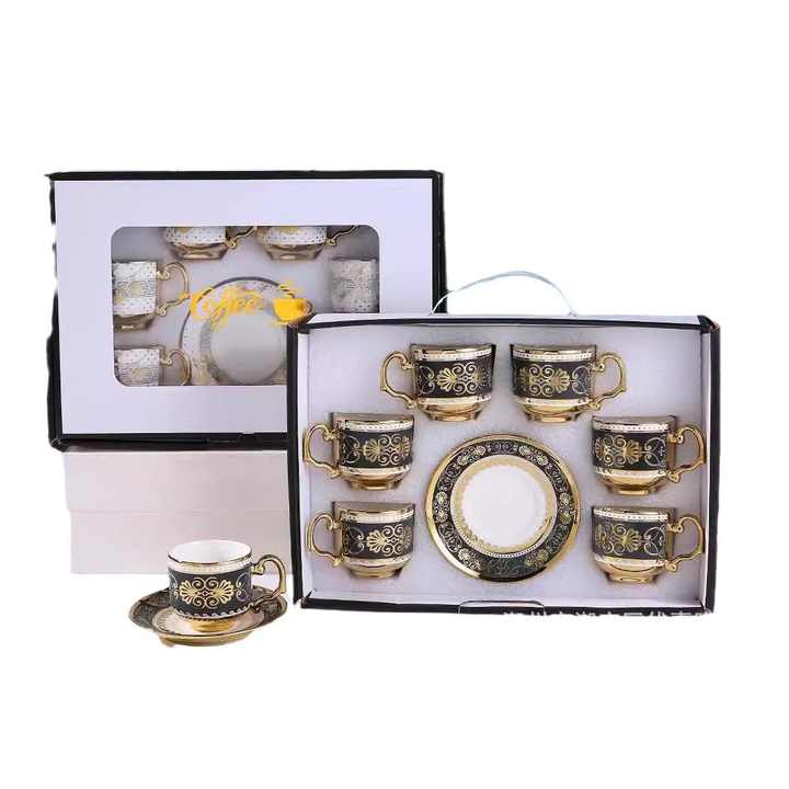 European Style Ceramic Coffee Cup Gold-Plated Coffee Plate Set Gift 6 ...