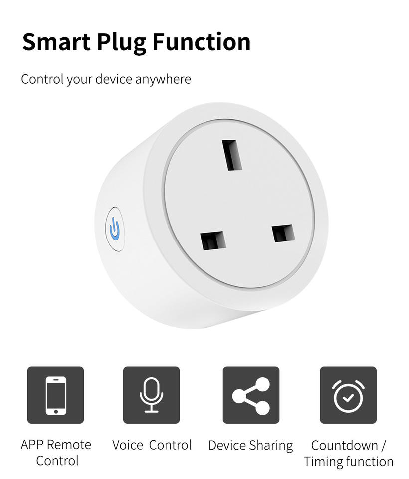 Uk Standard 16a Smart Home Plug Tuya App & Voice-controlled Wifi Abs Material Energy Monitoring ...