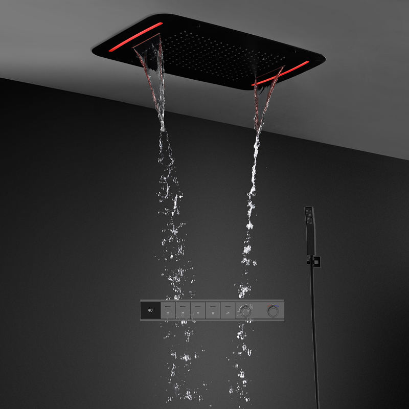 Modern Concealed LED Wall Mount Shower System 5 Functions Black SPA ...
