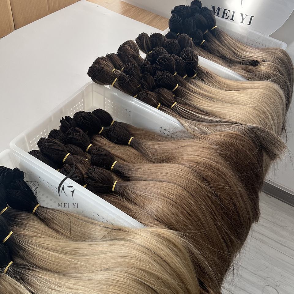 Natural Black Feathers Tip Blonde Human Hair Extension Double Line ...