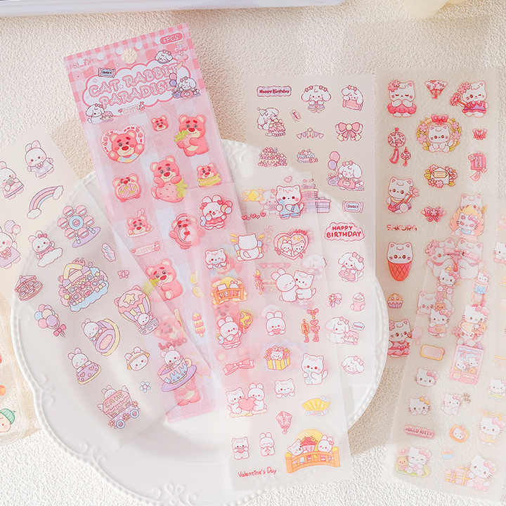 6 Sheets Per Pack Cute Manor Creative Handbook Stickers Cartoon Kids ...