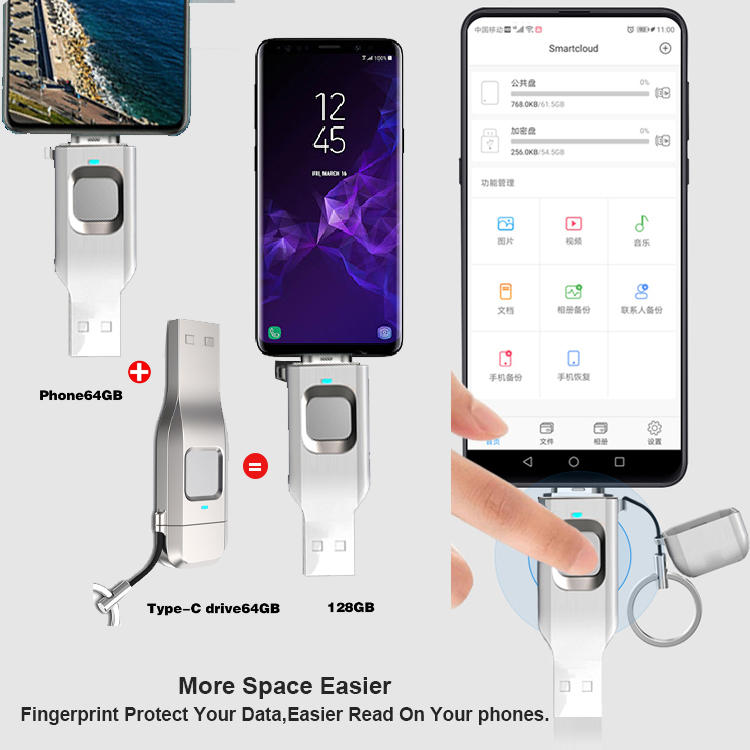 512gb usb 3.0 type c otg fingerprint encrypted USB drive with lock ...