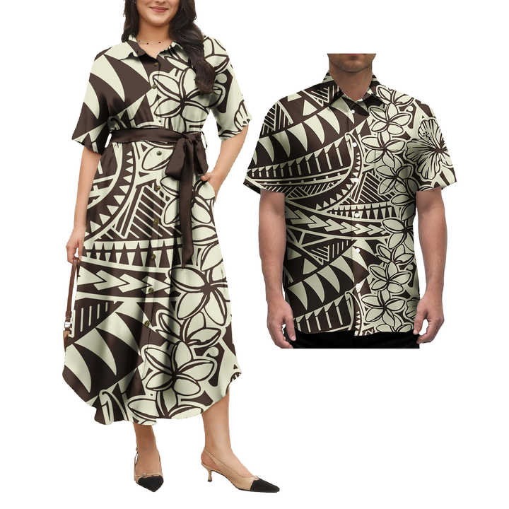 Polynesian Tribal Design Beach Dress - Matching Hawaiian Shirts