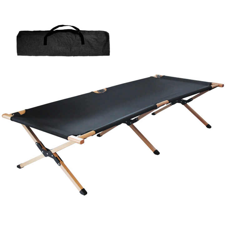 YOUNHUNTES outdoor steel metal frame portable picnic leisure cot wooden folding bed wood camping