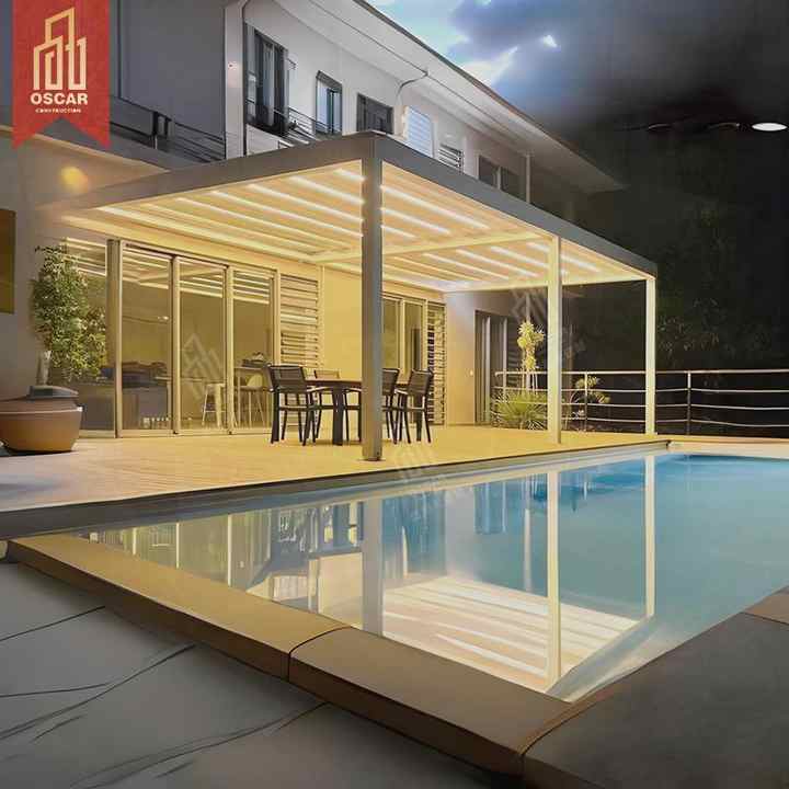 Motorized Louvered Roof Pergola Waterproof Steel Gazebo Villa Patio ...