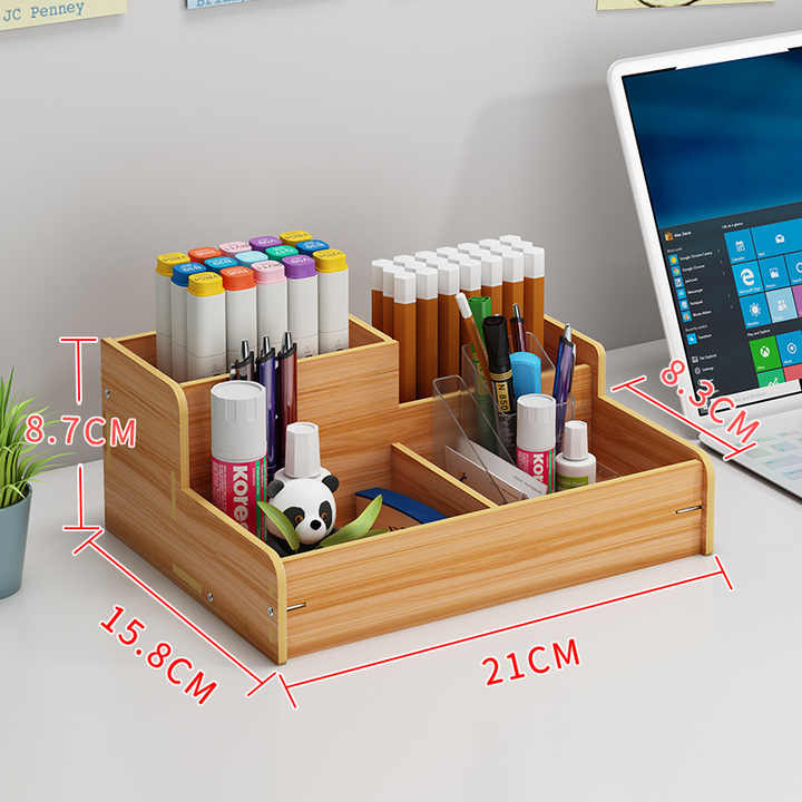 Wooden Pen Organizer Desk Organizer with Storage Rack & Drawer Multi ...