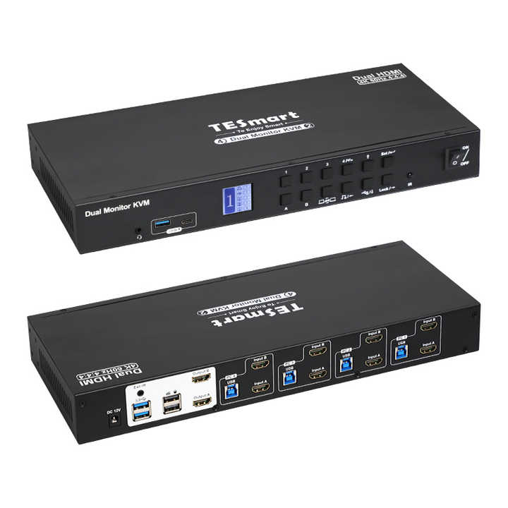 TESmart 4 Port Dual Monitor KVM Switch Kit HDMI 4K60Hz with USB 3.0 ...
