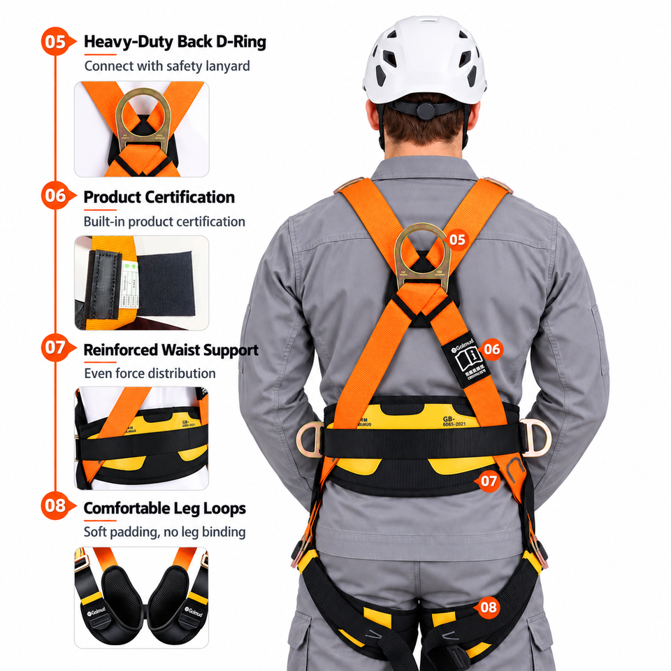 Golmud GDZ5599 5 Point Full Body Safety Harness with Waist Belt Side D ...