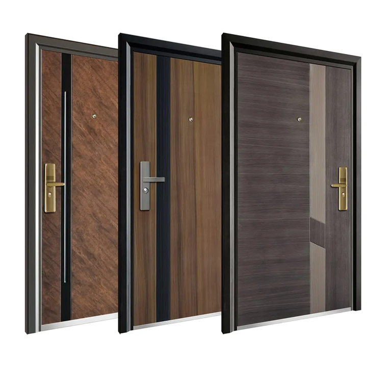European Security Flush Front Door Single Swing Steel Large Glass ...