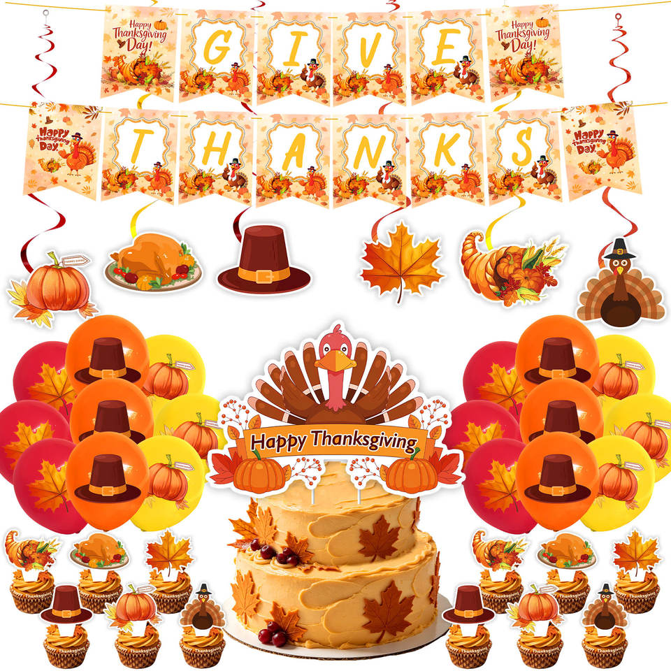 Thanksgiving Turkey Themed Party Supplies Banner Bunting Hanging Swirl ...
