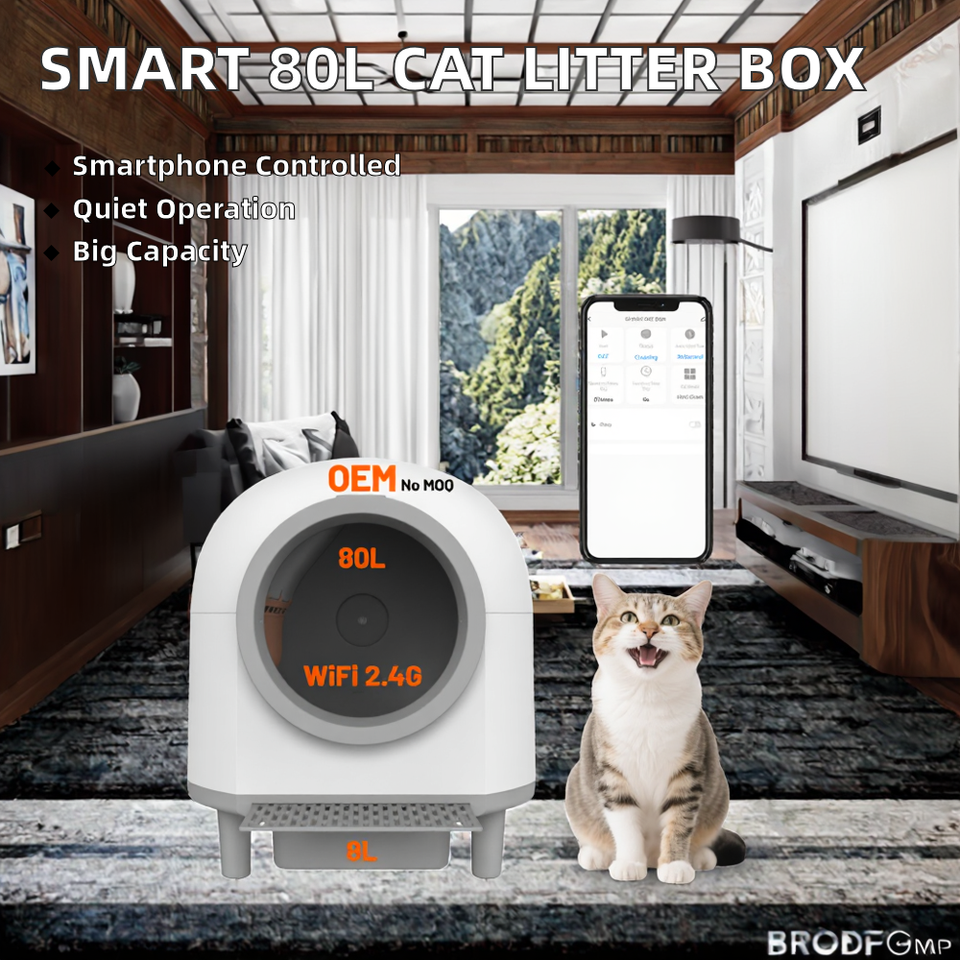 80L Large Plastic Self-Cleaning Cat Litter Box Low Noise App Wifi ...