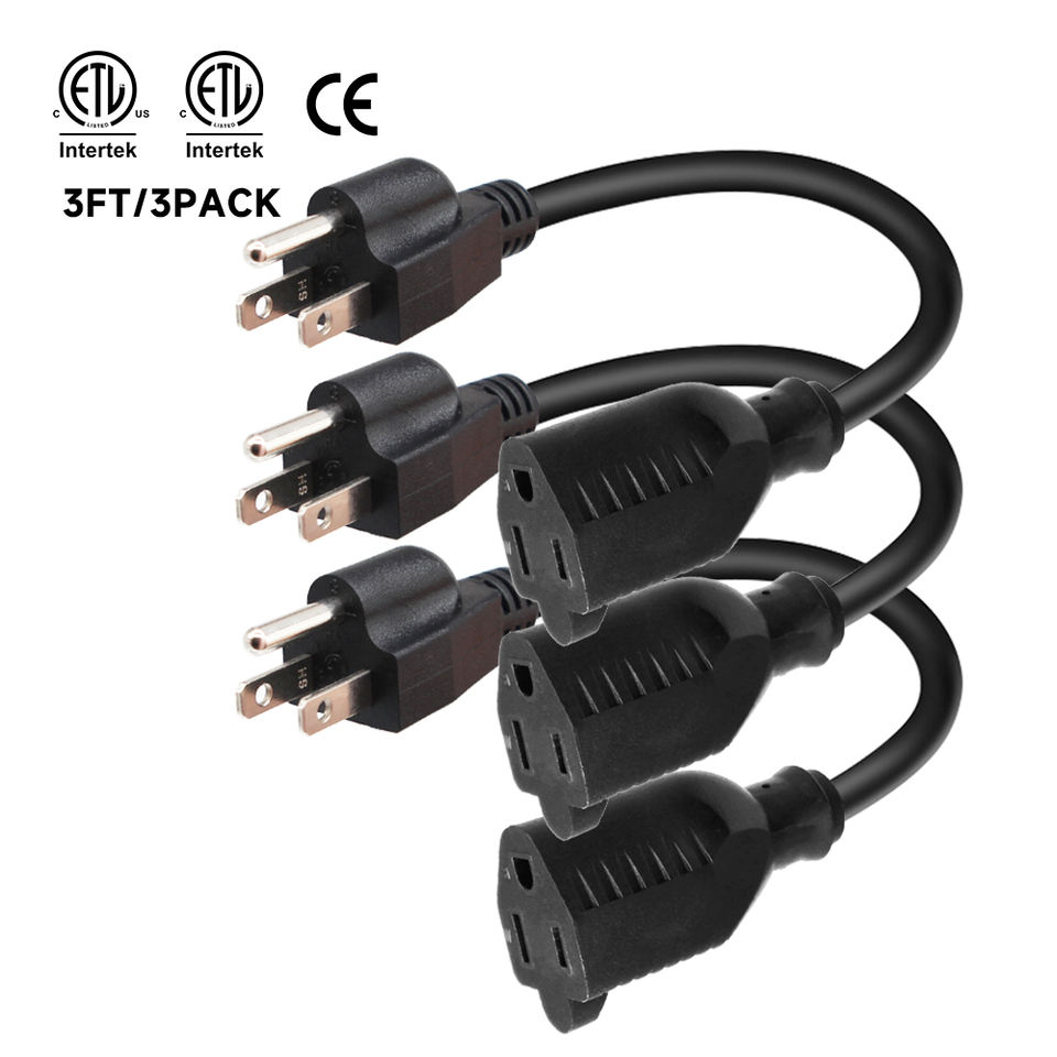 3FT 3Pack Set Short Extension Cord SJTW Weatherproof Extension Cable ...