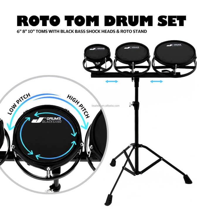JBK Portable Roto Drums Set with 6'' 8'' 10'' Toms & Drum Stands - OEM